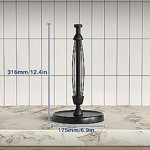 Swaitee Paper Towel Holder Countertop, Black Paper Towel Holder Stand with Ratchet Mechanism for Kitchen Bathroom, One-Handed Tear Paper Stainless Steel Paper Towel Holder with Weighted Base(Black)