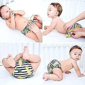 Baby Cloth Diapers One Size Adjustable Washable Reusable Pocket Diapers for Baby Girls and Boys 5 Packs +5 Microfiber Inserts (Yellow Orange)
