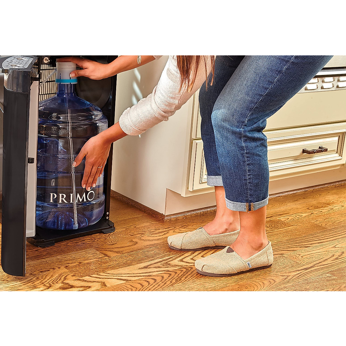 Primo Bottom Loading Water Dispenser, 3 Temp (Hot-Cool-Cold) Water Dispenser for 5 Gallon Bottle w/Child-Resistant Safety Feature, Black with Black Stainless Door