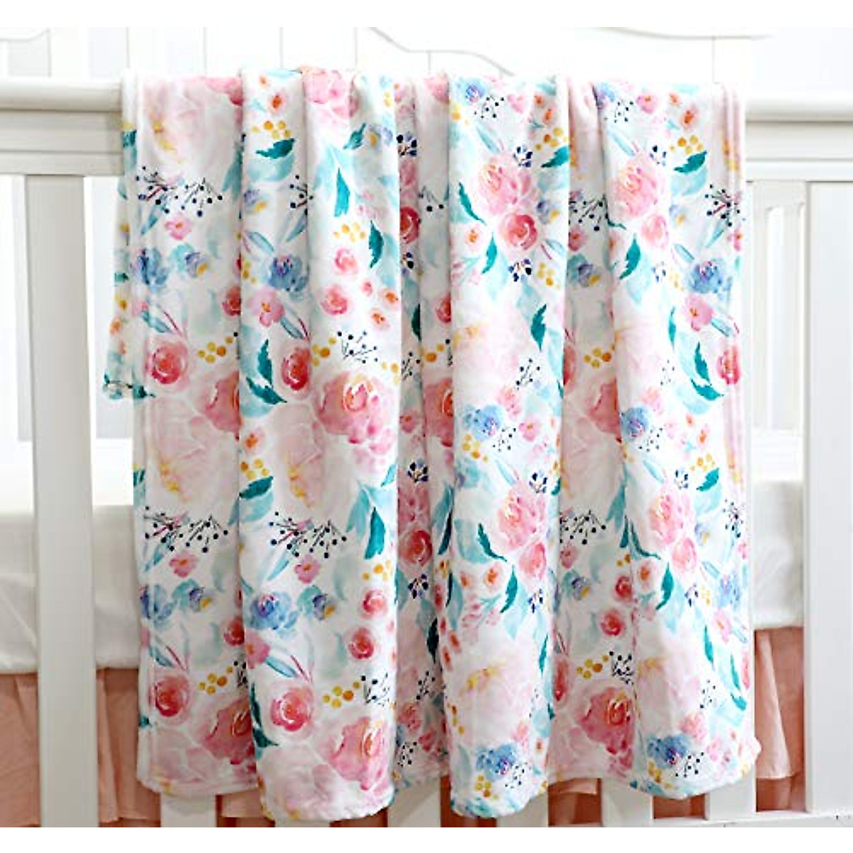 Sahaler Succulents Cactus Plush Fleece Throw & Receiving Baby Blankets for Boys and Girls,Fleece Plush Blanket for Nursery Crib, Stroller, Toddler Bed, Carseat Baby Gift (Green & Pink Floral)