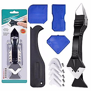 11Pcs Caulking Tools, 3 in 1 Silicone Caulking Finishing Tool Kit(stainless steelhead), Reuse and Replace 5 Silicone Pads, Sealant Caulk for Kitchen Bathroom Window, Sink Joint