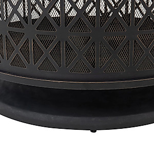 Sunjoy 30 in. Outdoor Fire Pit, Patio Black Round Wood-Burning Steel Firepit Large Fire Pits for Outside with Spark Screen and Fire Poker