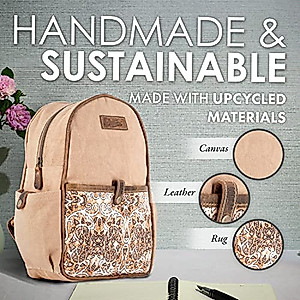 SIXTEASE Womens Fashion Backpack Chic Vintage Style Backpack Made with Genuine Leather, Upcycled Canvas, or Hair On - Large Interior with Multiple Inner and Outer Pockets - Cosmic Latte