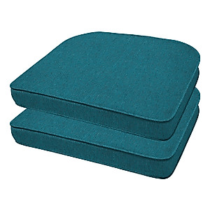 Honeycomb Indoor/Outdoor Textured Solid Teal Rounded Seat Cushion: Recycled Fiberfill, Weather Resistant, Comfortable and Stylish Pack of 2 Patio Cushions: 21” W x 18.5” D x 2.5” T