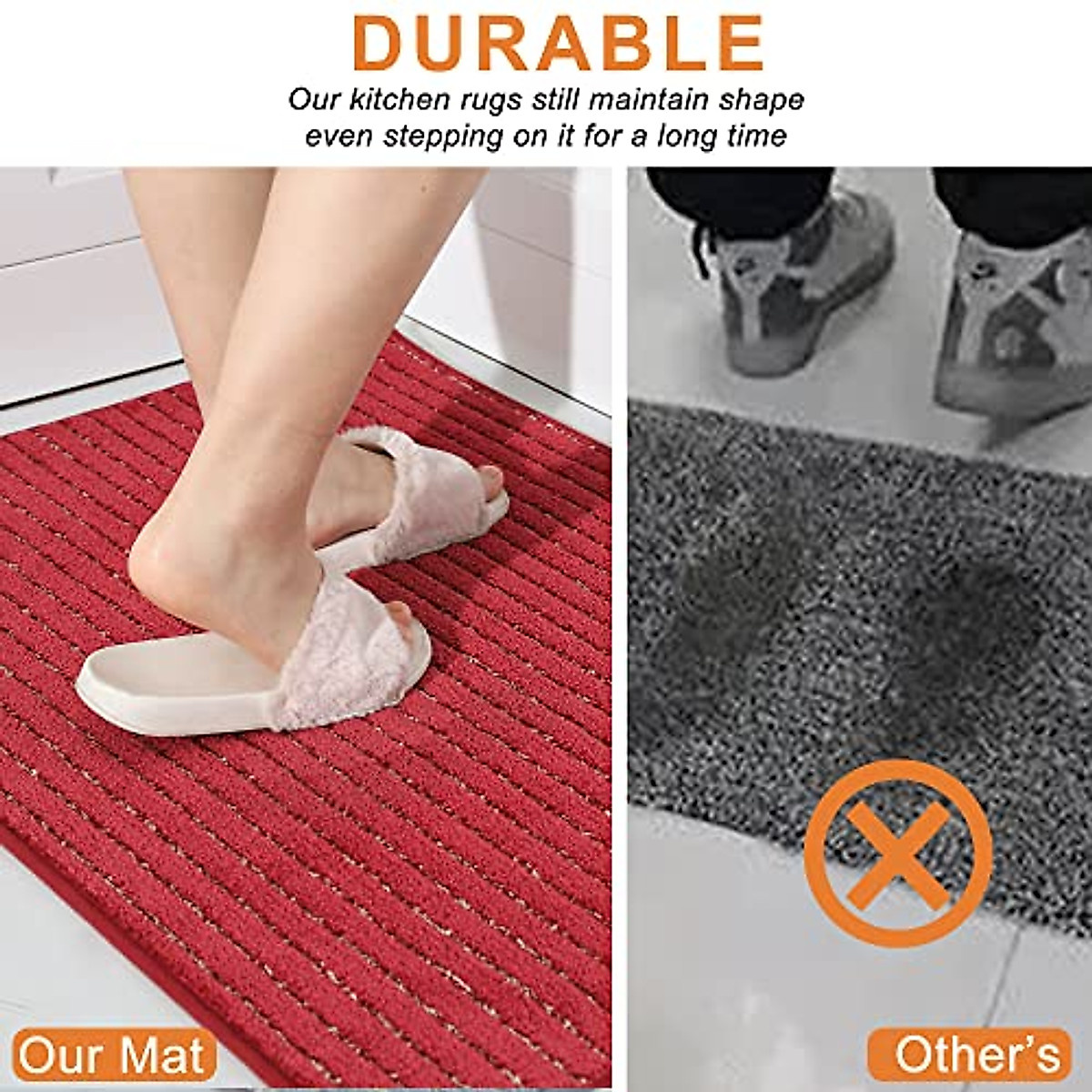 BEQHAUSE Red Kitchen Rugs Set of 2 Non-Slip Kitchen Runner Rug Washable Kitchen Mats for Floor Absorbent Soft Standing Mats for Kitchen,Laundry,Hallway&Sink 20”x30”+20”x48”