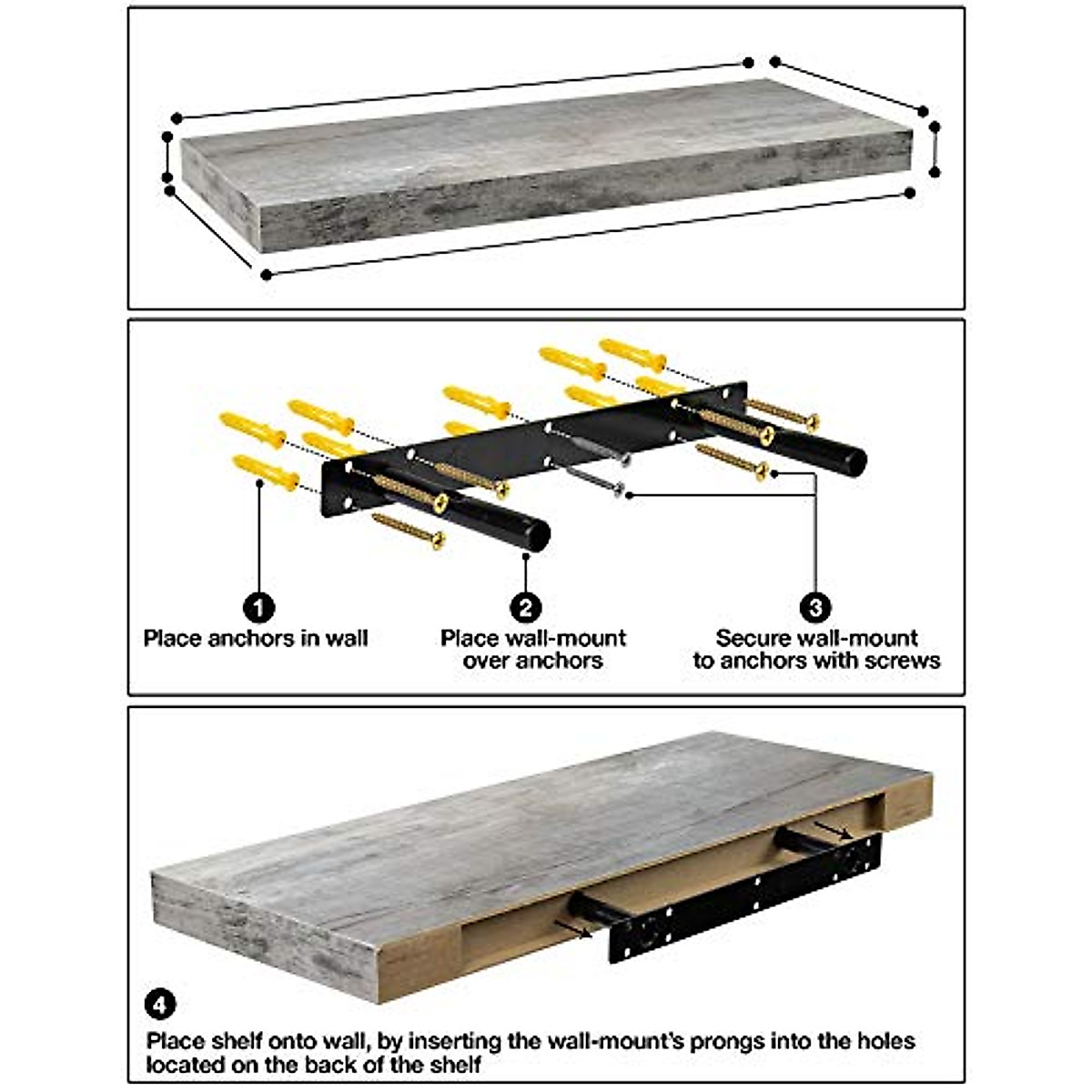 Sorbus Floating Shelf — Hanging Wall Shelves Decoration — Perfect Trophy Display, Photo Frames — Extra Long 24 Inch (Grey Engineered Wood)