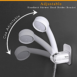 Podxco Adjustable Handheld Shower Head Holder Bracket, Plastic Bathroom Adhesive Showerhead Adapter, Waterproof, Wall Mounted, Universal Showering Components - NO Tools Required