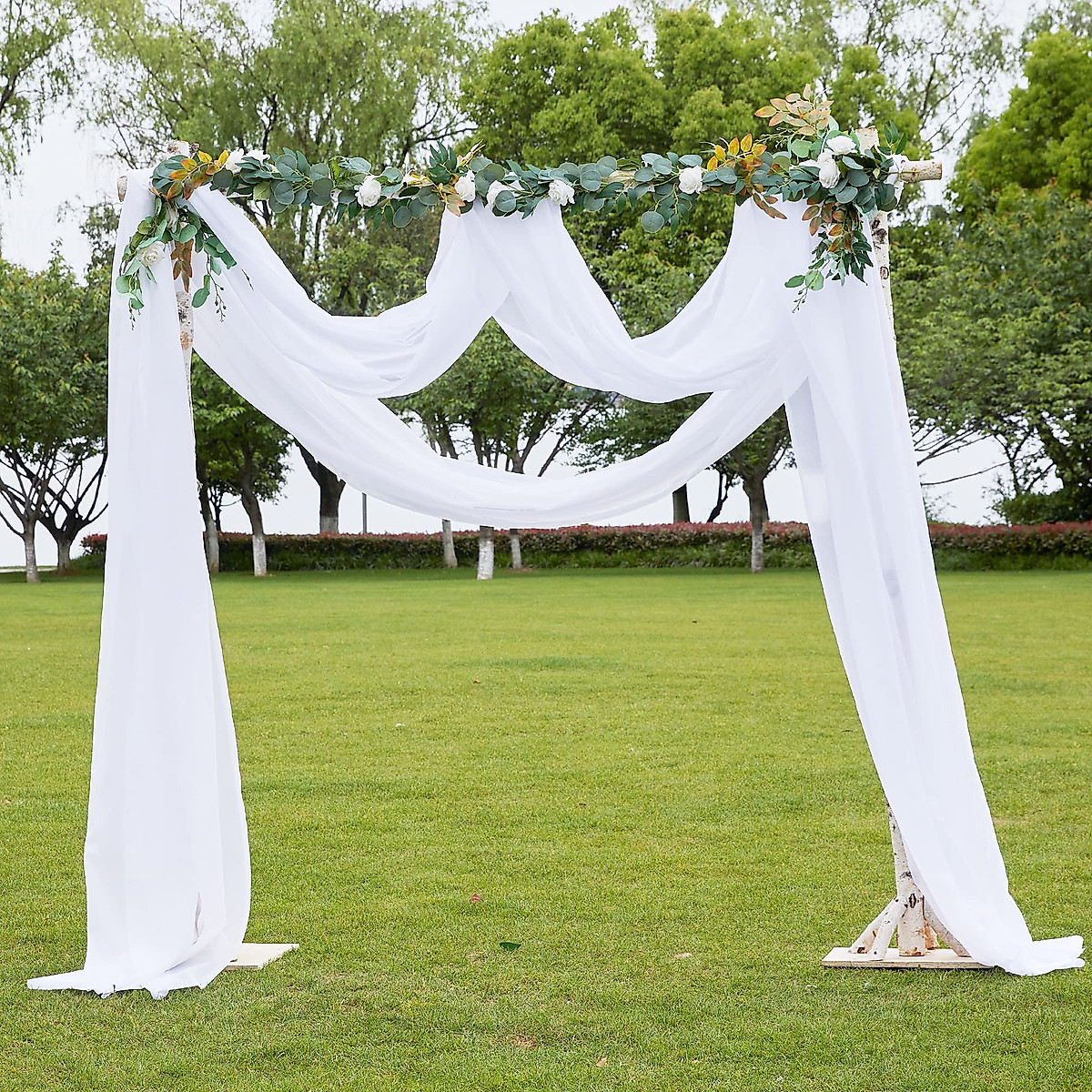 NICETOWN White Sheer Window Scarf 216 inch Extra Long, Soft Voile Textured Bed Canopy Scarf Curtains for Event Designs/Home Decor, 60 inches Wide, Set of 2