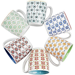 Frcctre 6 Pack Coffee Mugs Set, 17 Ounce Large Porcelain Coffee Cups Tea Cups Drinking Cups for Coffee, Tea, Cocoa, Cappuccino, Dishwasher Safe