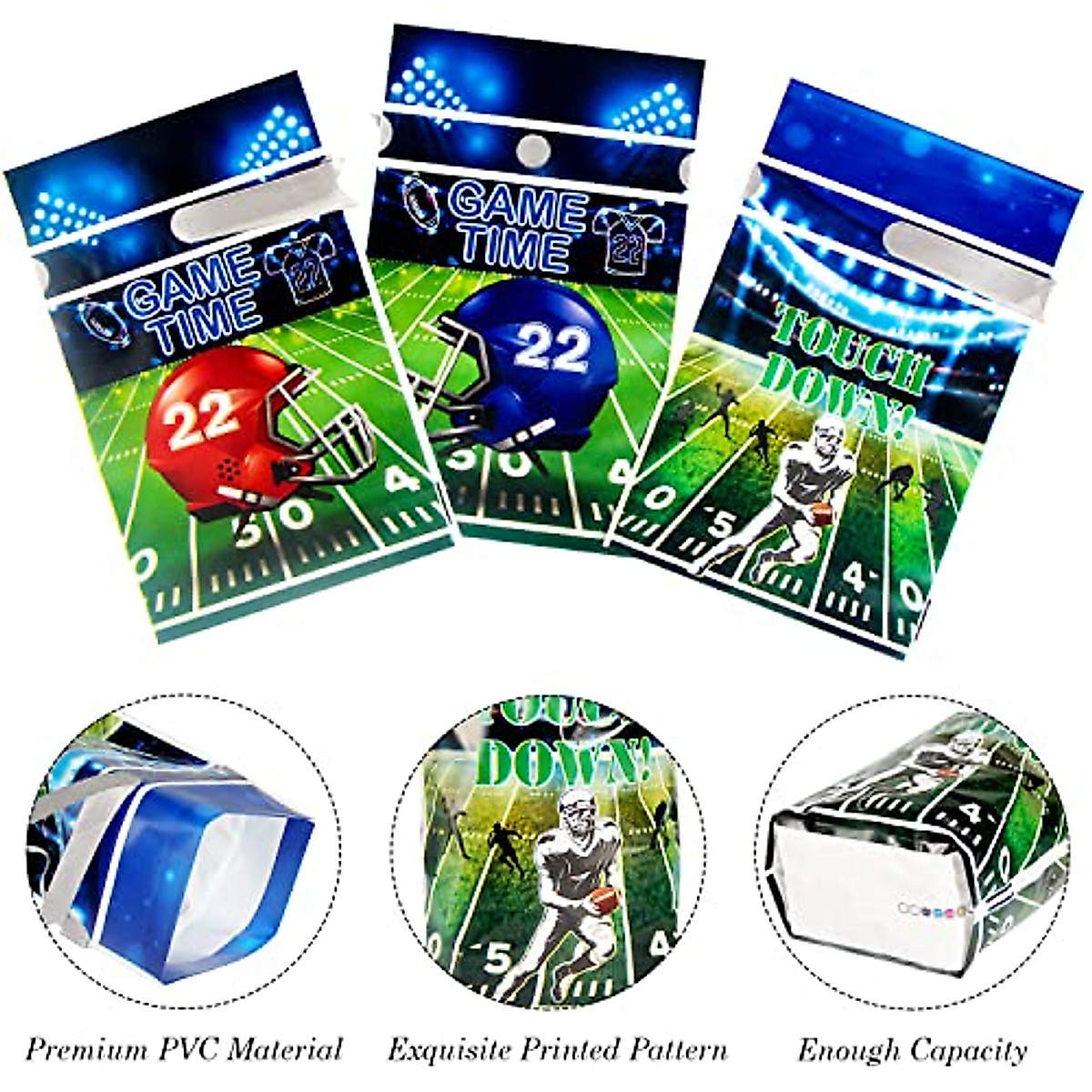 GITMIWS 40pcs Football Party Favors Bags-9'' Football Drawstring Bags Candy Goodies Plastic Drawstring Gift Bags for Rugby Football Themed Party Ideas Boys Kids Decoration Supplies(2 styles, Deep Blue)
