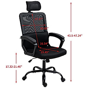Office Chair, Ergonomic Mesh Desk Chair, High Back Computer Chair with Adjustable Headrest,Lumbar Support, Tilt Function,Swivel Rolling, Soft PU Armrest Task Chair Home Office Desk Chairs, Black