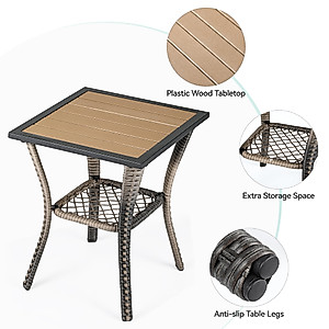 YITAHOME 3 Piece Patio Outdoor Swivel Glider Rocker Wicker Patio Bistro Rocking Set with Wood-Grain Table for Garden, Backyard and Balcony (Navy Blue)