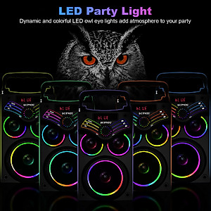 Bluetooth Speakers, 15W (20W Peak) Portable Wireless Loud Indoor Outdoor Small Party Bluetooth Speaker with Subwoofer, FM Radio, Remote, Colorful Lights and Powerful Stereo Deep Bass Sound Boombox
