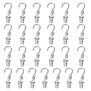 50 PCS S Hooks Curtain Clips Stainless Steel S Hooks Clip Lamp Hook Silver Metal Hanging Clips Hooks for Home Decoration, Outdoor Party Hanging Wire Holder Art Craft Display