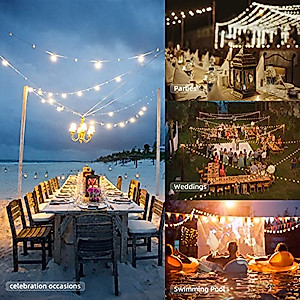 VIZTY Outdoor LED String Lights 48FT IP65 Waterproof LED Patio String Lights with 20 Pcs G40 Warm White Dimmable Bulbs Remote Control Decorative Hanging Light for Outside Balcony Porch Bistro Garden