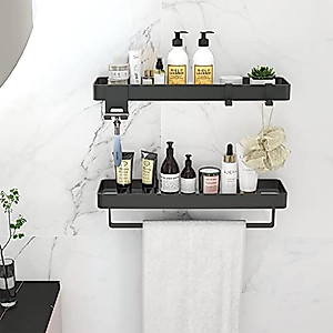Boiarc Bathroom Shelves Acrylic Shower Shelves Wall Mounted Glass Shelves for Bathroom 2 Tier No Drilling Shower Shelf Storage Organizer with Towel Bar Black Acrylic Shower Caddy for Bathroom Kitchen
