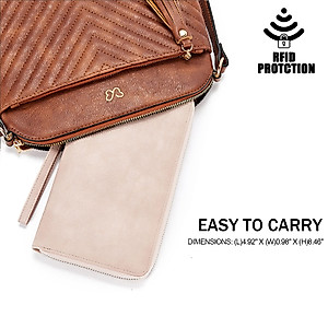 BROMEN Womens Wallet RFID Blocking Large Capacity Wristlet Phone Holder Zip Around Leather Clutch Purse Pink