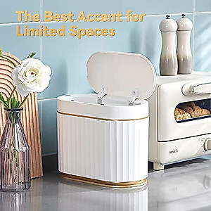 ELPHECO Mini Trash Can with Lid Small Desktop Trash Can with Lid, 1.3 Gallon Countertop Automatic Garbage Can, Small Plastic Tabletop Motion Sensor Waste Basket for Bathroom, Coffee, Bedroom, Office