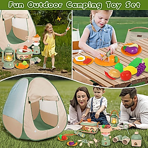 CIUGEO 48 PCS Kids Camping Set with Tent, Pop Up Tent with Camping Gear for Kids Play Tent Indoor Outdoor Pretend Play Set for Toddler Boys Girls Age 3-6