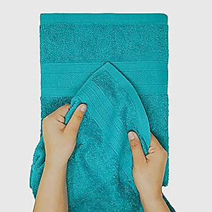 TRIDENT 6 Piece Bath Towels Set for Bathroom - 2 Bath Towel, 2 Hand Towel, 2 Washcloth 100% Cotton Soft and Plush Highly Absorbent, Soft Towel for Hotel & Spa - Aqua Green Teal