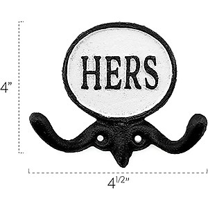 AuldHome His and Hers Towel Hooks (Set of 2); Cast Iron Rustic Farmhouse Decor Door Wall Hangers