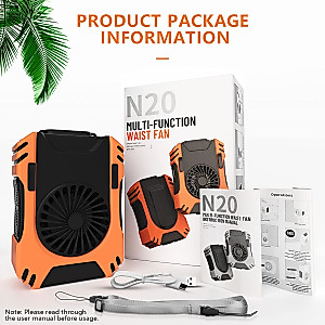 Cof 4-in-1 Waist Clip on Fan Portable Personal Fan, USB Mini Necklace Fan, 3 Speeds, 5000mAh Rechargeable Battery Operated Fan for Outdoor Camping with LED SOS Function