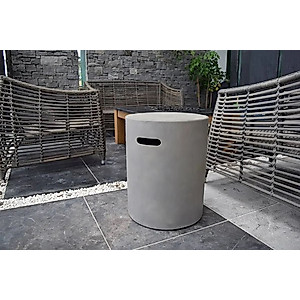 AMS Fireplace | Elementi Lunar Concrete Propane Tank Cover (Cylinder Smooth - Light Gray) | GFRC, Light Gray Color, Round Shape, Size - 15.7 x 15.7 x 20 inches | Suited for Lunar Light grey fire pit.