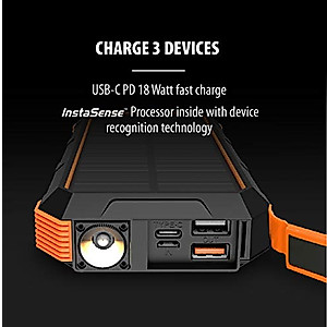 ToughTested Bigfoot Portable Solar Charger - with 4-Mode LED Flashlight- IP67 All Weather, High Efficiency Solar Panel Charger for iPhone & Android Smartphones & Tablets, Drones, Cameras, (24000mAh)