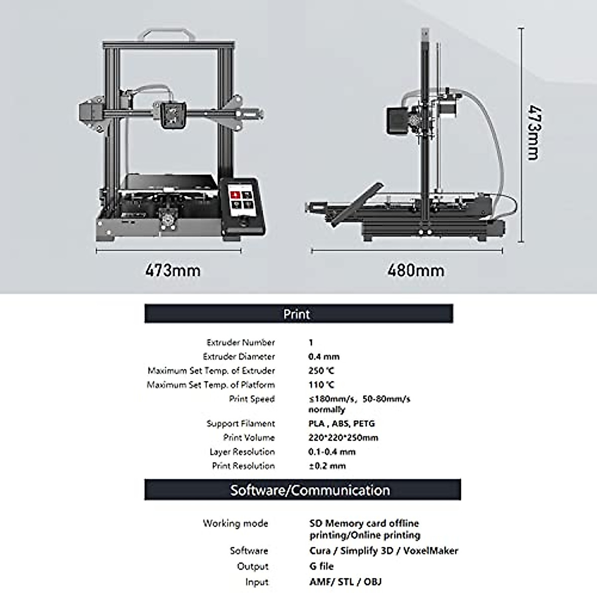 Voxelab Aquila X2 Upgrade 3D Printer Integrated Structure Design with Carborundum Glass Platform and TMC2208 32-bit Silent Mainboard, 8.66x8.66x9.84in Printing Size