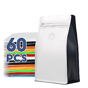 8oz 1/2 lb 60pcs Coffee Bags with Valve,Coffee Packing Bags Vented Coffee Bean Bags Barrier Bags Store Bags for Coffee Packaging， Coffee Storage Pouches Coffee Bag Zipper with Seal（White+Black）