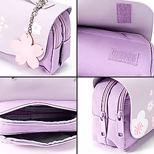 Pteanecay Girls Pencil Case Bag,Kids Makeup Purse Bag Portable Large Capacity with Double Zippers Multifunction Pen Bag(Purple)