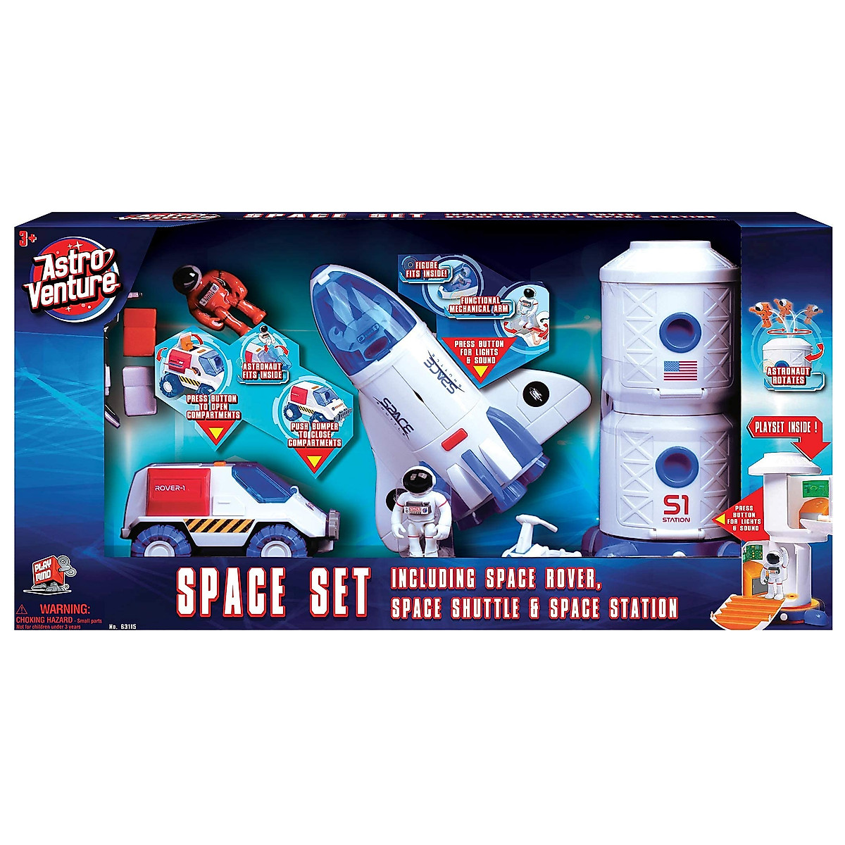 ASTRO VENTURE Space Playset - Toy Space Shuttle, Space Station & Space Rover with Lights and Sound & 2 Astronaut Figurine Toys for Boys and Girls
