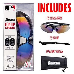 Franklin Sports MLB - Flip Up Baseball + Softball Sunglasses for Kids + Adults - Lightweight Sport Sunglasses for UV Protection, Black, 60mm