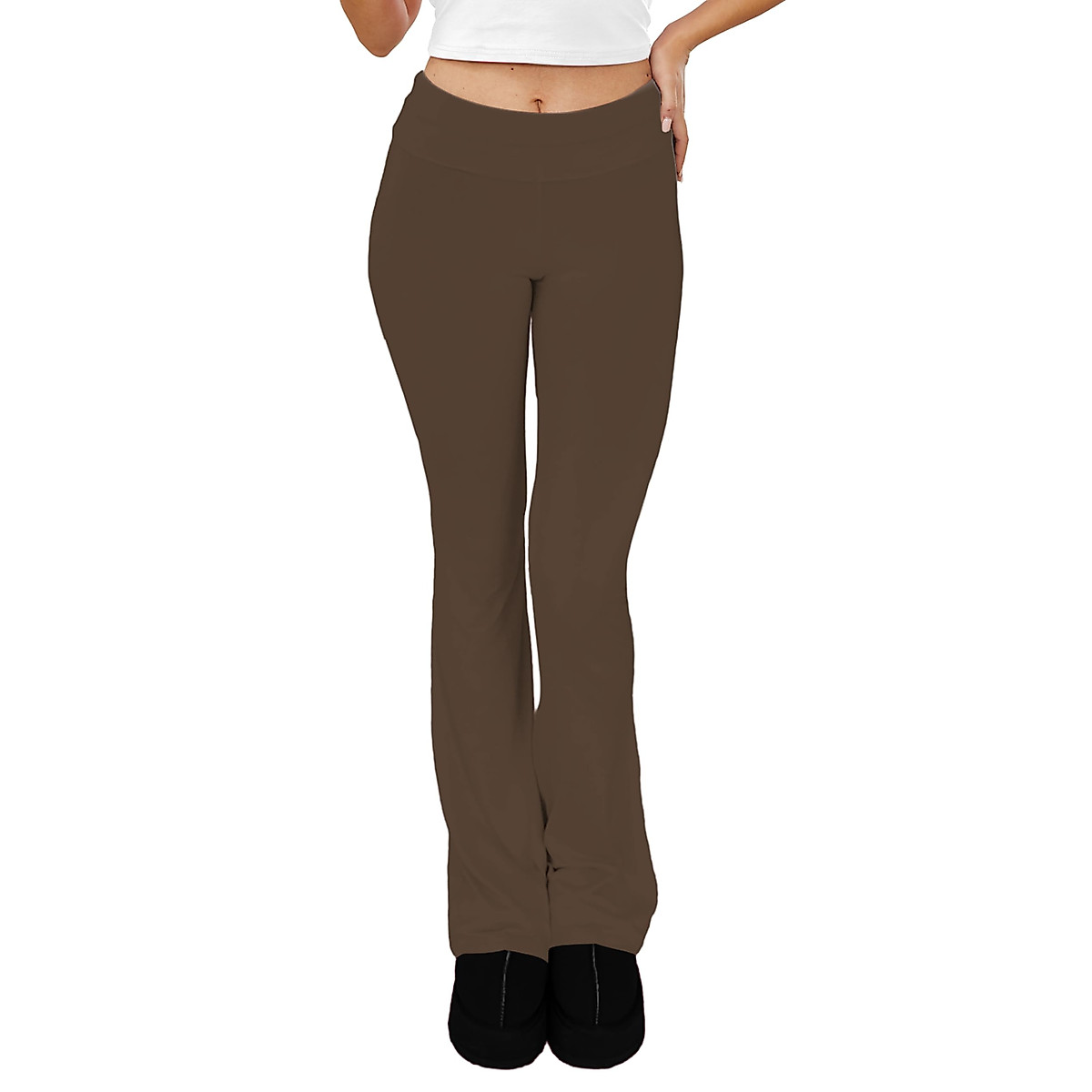 Meladyan Women’s Flare Yoga Pants Casual Basic Bootcut Flare Leggings Buttery Soft Waisted Workout Lounge Bell Bottom Brown