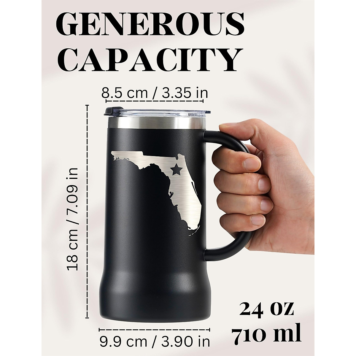 Onebttl Florida Gifts for Men Women, Florida Themed Souvenirs Travel Homesick Gift, Stainless Steel Beer Stein Tumbler, 24oz Beer Mug with Lid