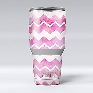 Design Skinz Pink Water Color with White Chevron - Skin Decal Vinyl Wrap Kit Compatible with The Yeti Rambler Cooler Tumbler Cups