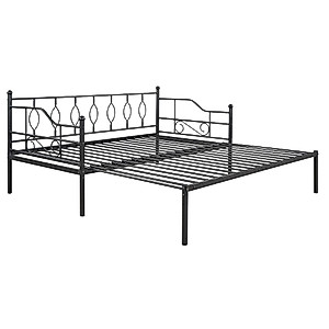 SOFTSEA Twin Size Daybed with Pop Up Trundle, Metal Daybed with Twin Size Trundle for Adults and Guests, Extendable Daybed Twin to King Size, Heavy Duty Slat Support, No Box Spring Needed (Black)