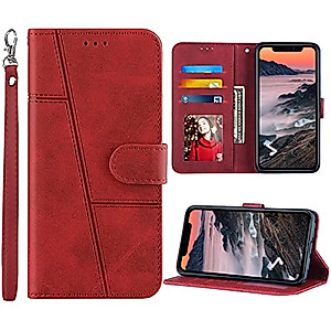 JanCalm for iPhone 12 Mini Wallet Case,[Wrist Strap][Card Holder/Cash Slots][Kickstand] Premium PU Leather Magnetic 12 Mini Phone Case Flip Cover Protective for iPhone Mini 12 Case Wallet (Red)