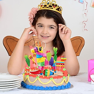 15 Pcs Fiesta Cupcake Topper Mexican Theme Cake Decoration Cactus Piñata Taco Party Decorations with Wooden Sand Hammer and Foam Chili Decorations for Mexican Fiesta Party Baby Shower(Cute Style)