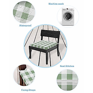 Onekaccu 2 Pack Indoor/Outdoor Seat Cushion Cover, Sage Green Cushion Seat Cover Waterproof Chair Cushion Slipcovers Pad with Ties for Patio Garden Spring Summer Buffalo Plaid 24Lx24W