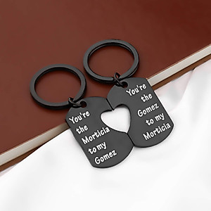 PLITI Musical Inspired Gifts Musical Theatre Gifts Goth Dark Horror Lovers Gifts Gothic Gifts Morticia and Gomez Couple Keychain Sets (Gomez Morticia set black)