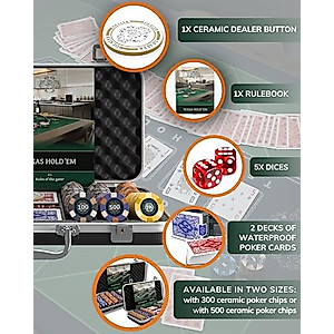 Bullets Playing Cards Poker Sets with Case - Versatile Denominations for Poker, Blackjack, & Casino Games - Durable & Complete Set - Poker Case with 300 Ceramic Poker Chips 'Richie' with Values