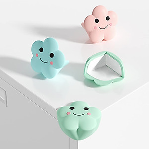 WAYUTO 4-Pack Cute Flower Silicone Baby Table Sharp Edge Protectors Soft 100% Covered Child Furniture Corner Fireplace Guard Edge Safety Bumpers Cushion 3M Adhesive Round Cloud Edge White