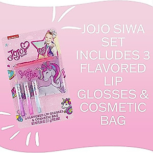 Taste Beauty Zippered JoJo Siwa Bag with Fruit-Flavored Lip Gloss Set, Pack of 3 Lip Gloss Tubes