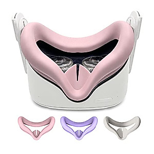 3Pcs VR Silicone Cover Eye Pads for Oculus Quest 2 Sweat Proof Lightproof Non-Slip Washable Comes with 5pcs Disposable Eye Covers (Pink+Gray+Purple)
