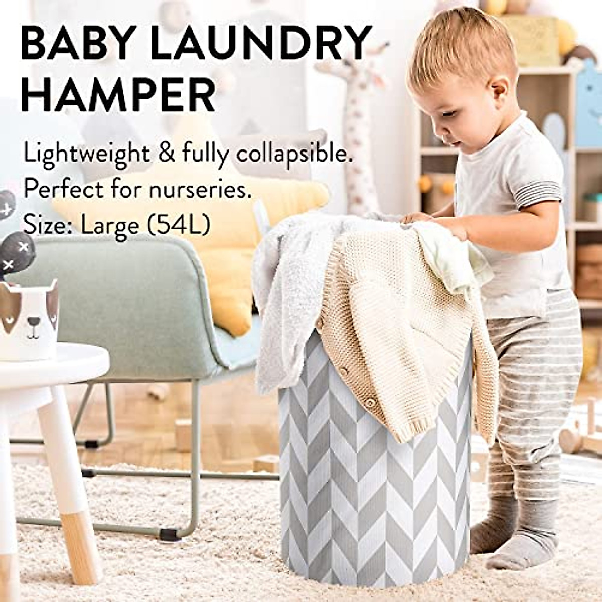 GLAMPERS Laundry Hamper 43/46/54L | Large Laundry Baskets with Sturdy Handles | Collapsible Kids Hamper for Dirty Clothes, Toys | Large, Gray Wave2