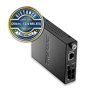 TRENDnet Intelligent 1000Base-T to 1000Base-LX/SX Single Mode SC Fiber Media Converter (20KM, 12.4Miles), Fiber to Ethernet Converter, SC Type Fiber Port,Lifetime Protection, TFC-1000S20, Black