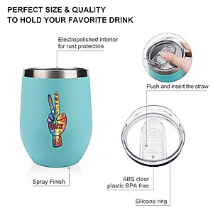 Watercolor Peace Sign Funny Wine Tumbler 12 Oz Stainless Steel Insulated Mug Double Wall Water Cup with Lid