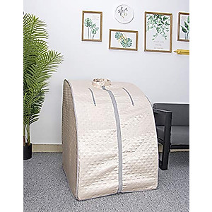 Smartmak Far Infrared Sauna, Full Body One Person Portable SPA Set with Time & Tempreture Remote Control, Heating Foot Pad and Foldable Reinforced Chair (L 27.6’’ x W 31.5’’ x H 37.8’’)- Pearl Pink