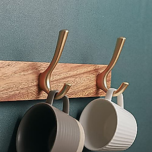 Muso Wood Wall Mounted Coat Rack, Rustic Wooden Coat Rack with 4 Gold Hooks Rail, Double Door Hangers for Coat Towel Bag Organizer Hat Key Cup(Acacia)